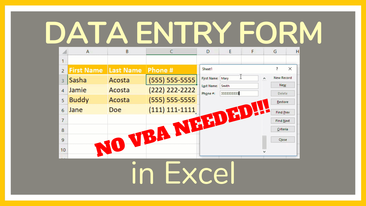 How To Create A Data Entry Form In Excel Without VBA Excel Tutorial